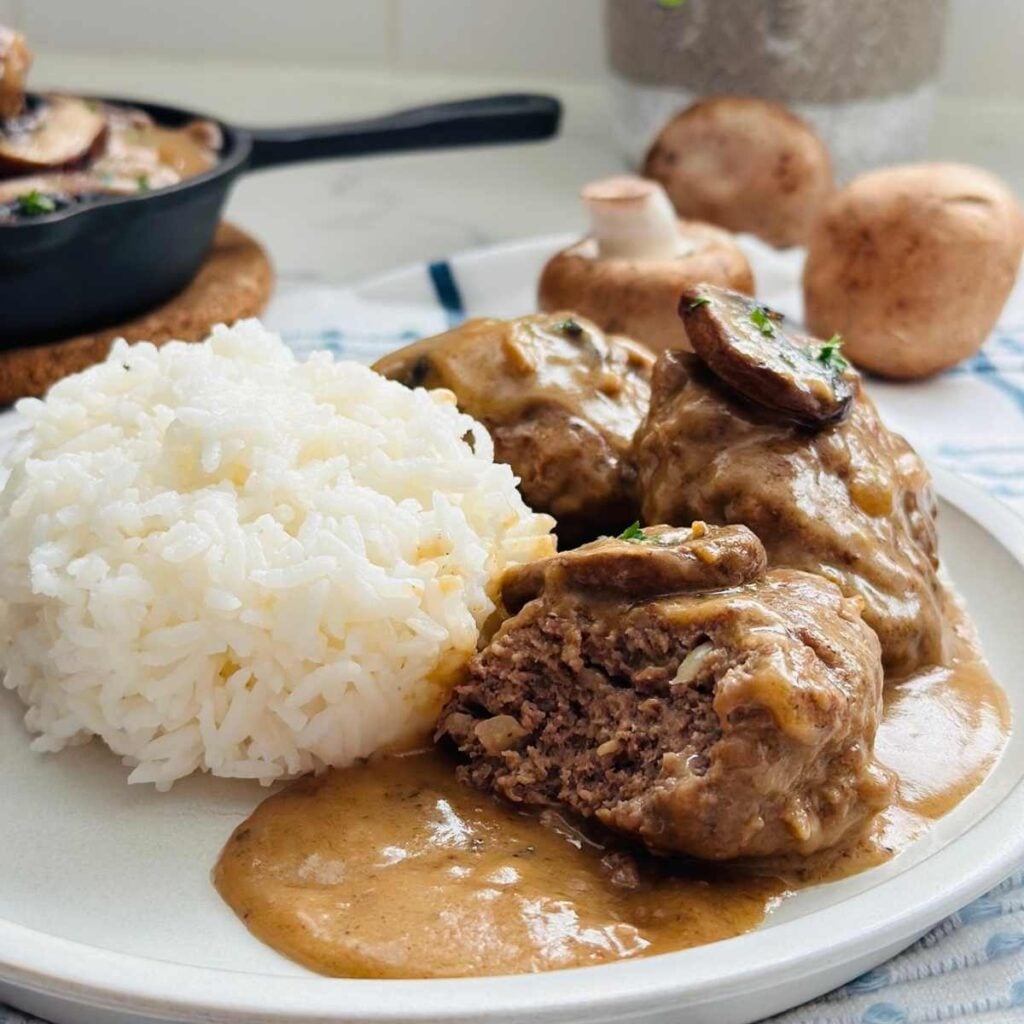 Filipino Burger Steak with Mushroom Gravy - Deliciously Rushed