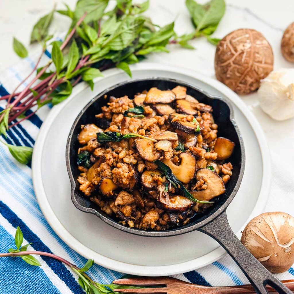 Thai Basil Ground Chicken and Mushroom Stir-Fry - Deliciously Rushed