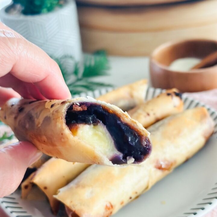 Crispy Ube Banana Turon Recipe - Deliciously Rushed
