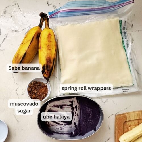 Crispy Ube Turon (Filipino Ube Banana Spring Rolls) - Deliciously Rushed