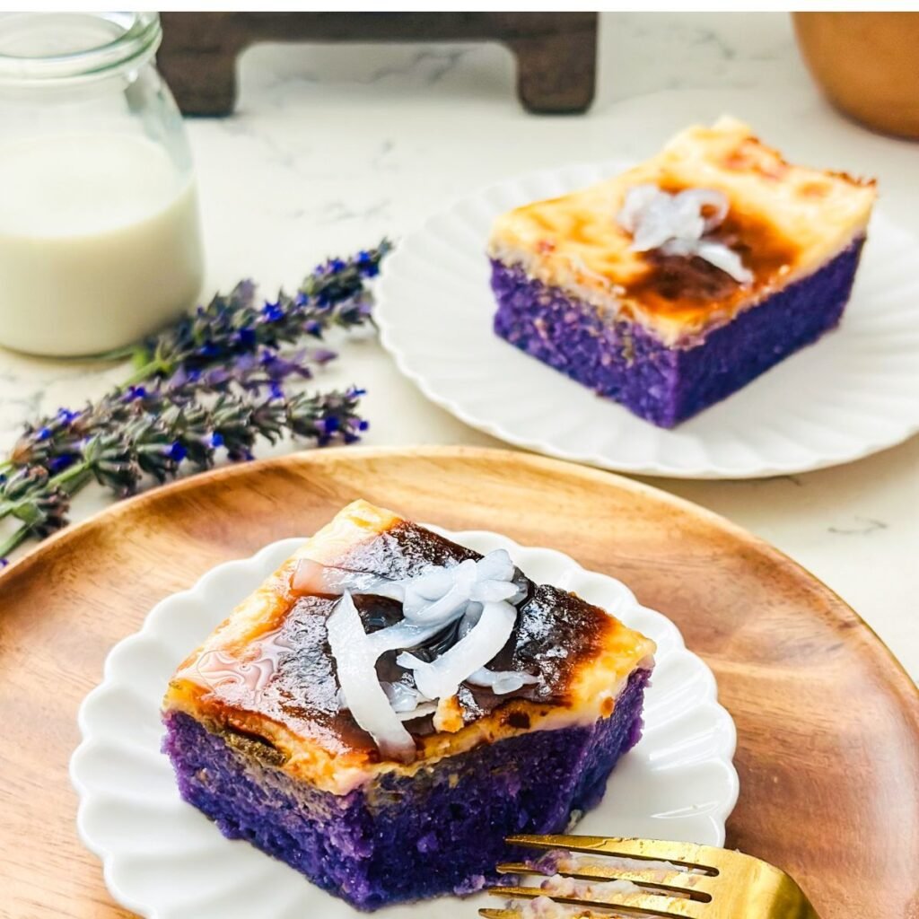 Ube Cassava Cake with Macapuno Recipe - Deliciously Rushed