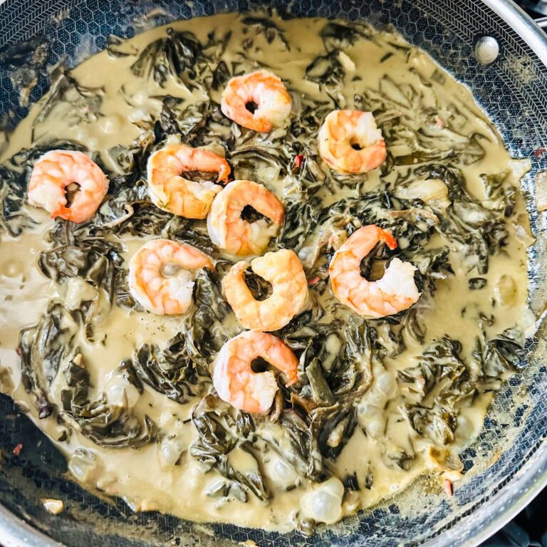 Laing with Shrimp (Taro Leaves in Coconut Milk) - Deliciously Rushed