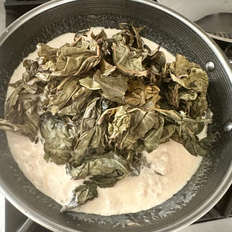 Laing with Shrimp (Taro Leaves in Coconut Milk) - Deliciously Rushed