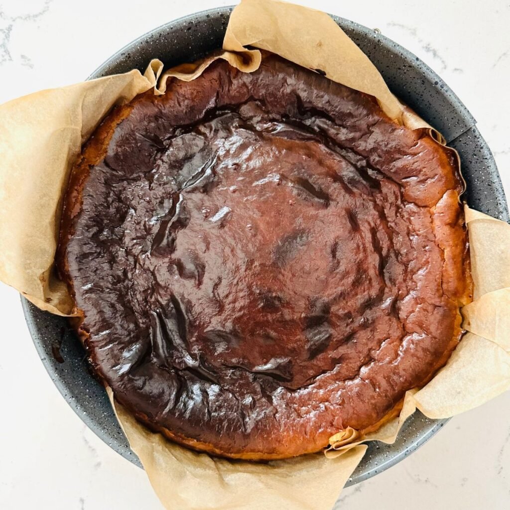 Salted Caramel Basque Burnt Cheesecake - Deliciously Rushed